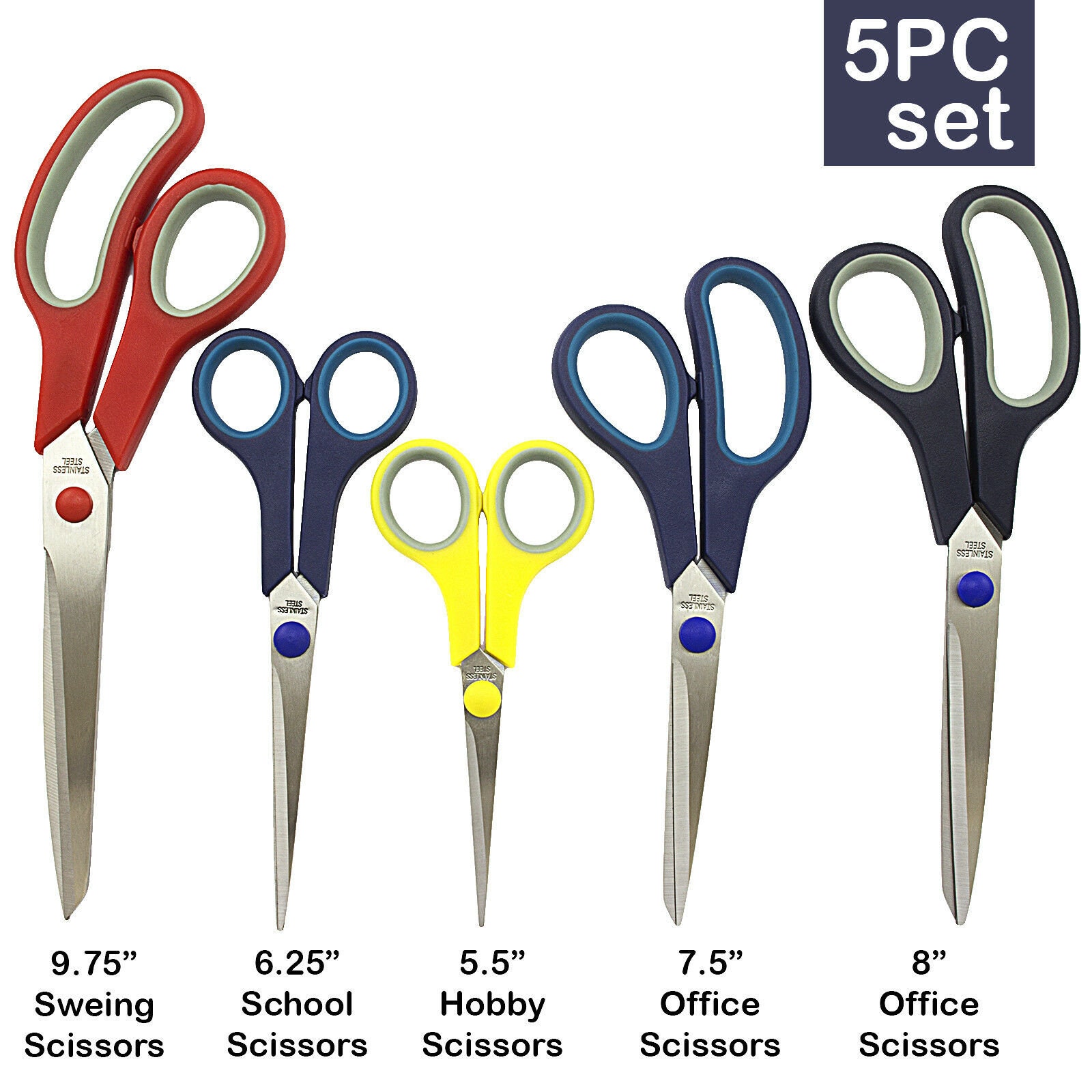 The Best 5 Piece Stainless Steel Comfort Grip Scissor Set Sewing Dress ...