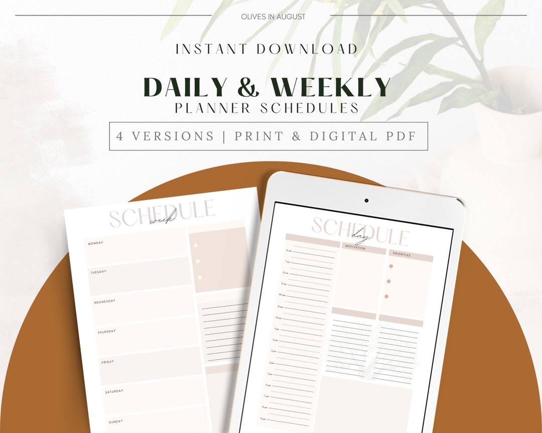 Daily and Weekly Schedule Printables | Minimalist Design | 4 Versions ...