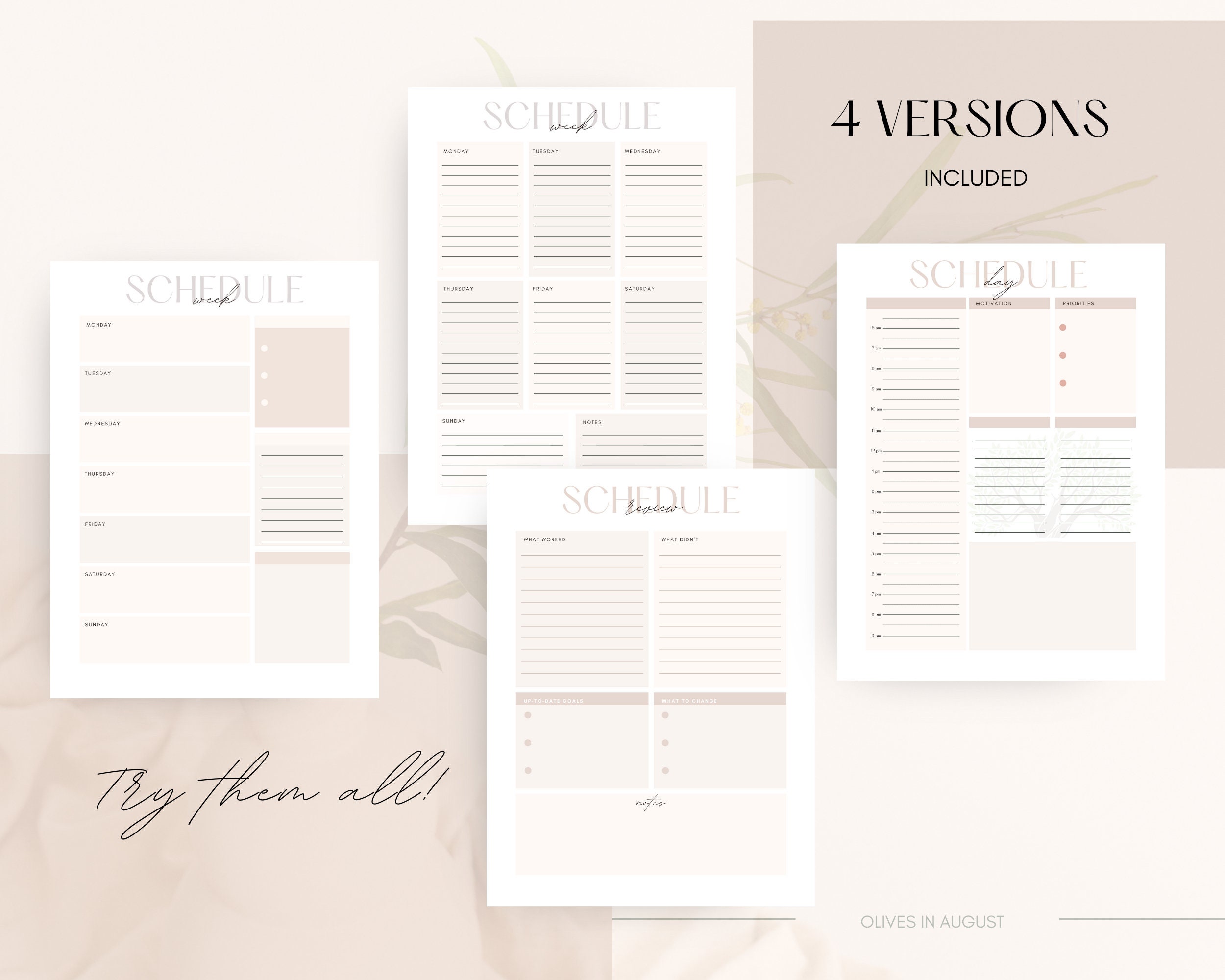 Daily and Weekly Schedule Printables | Minimalist Design | 4 Versions ...