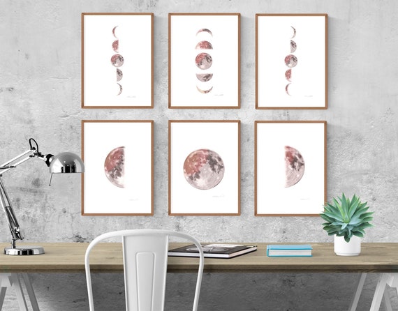 Moon Phases Poster Set 6 Pictures Beige | Etsy