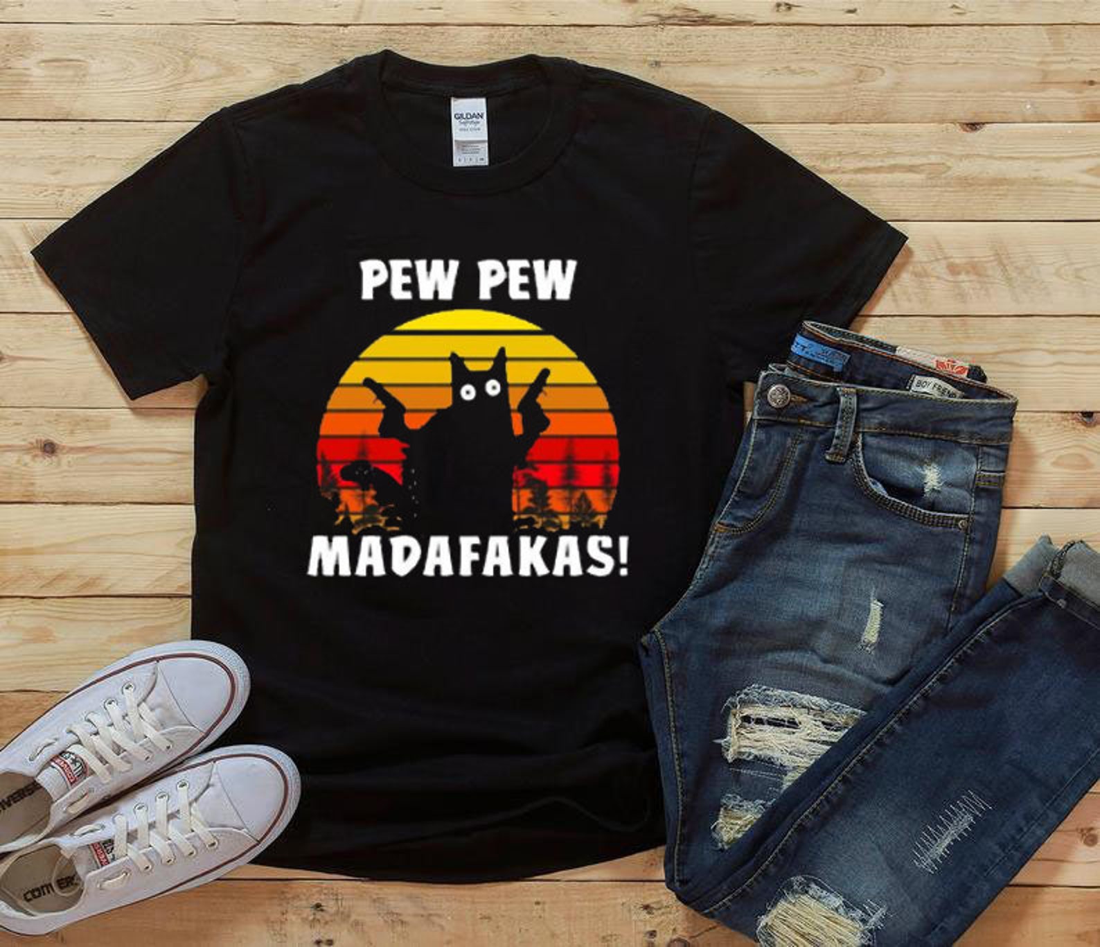 Pew Pew Cat Madafakas Shirt Funny vintage T-shirt vintage | Etsy
