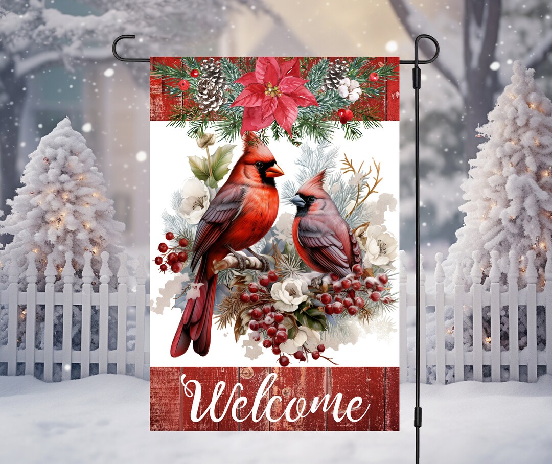 Cardinal Welcome Garden Flag / Winter Outdoor Decor - Etsy