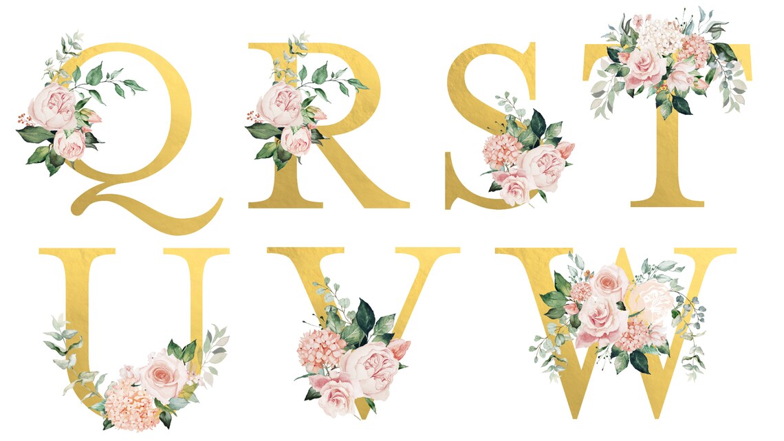 Pink Floral Alphabet PNG Instant Digital Download Wedding | Etsy