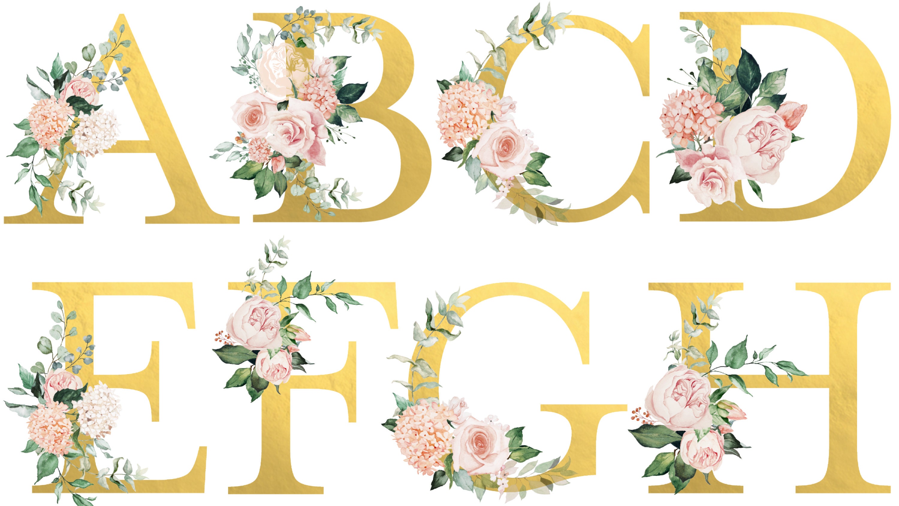 Pink Floral Alphabet PNG Instant Digital Download / Wedding | Etsy