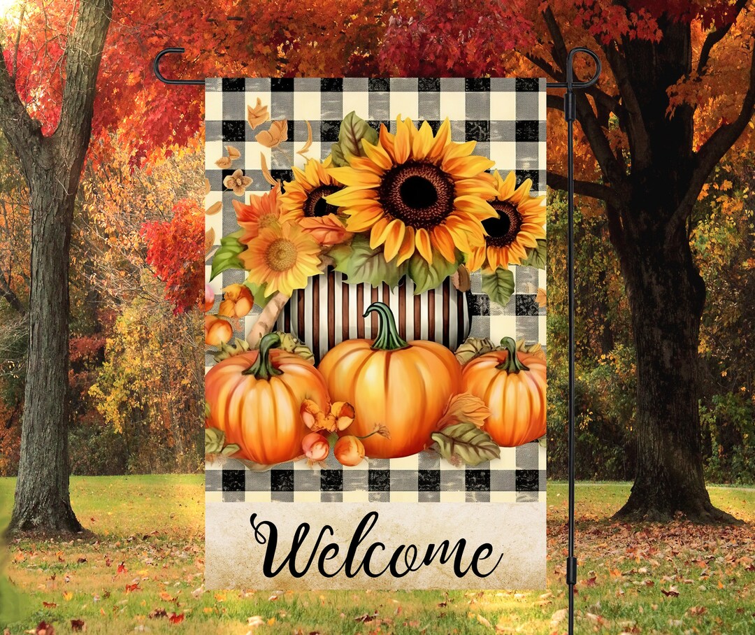 Fall Pumpkin & Sunflowers Welcome Garden Flag / Hanging Flag - Etsy