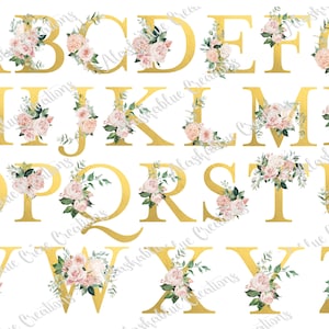Pink Floral Alphabet PNG Instant Digital Download - Etsy