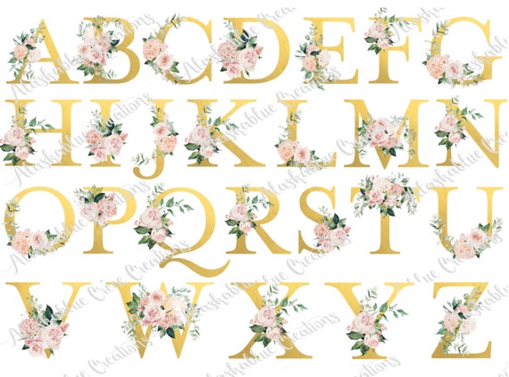 Pink Floral Alphabet PNG Instant Digital Download / Wedding | Etsy