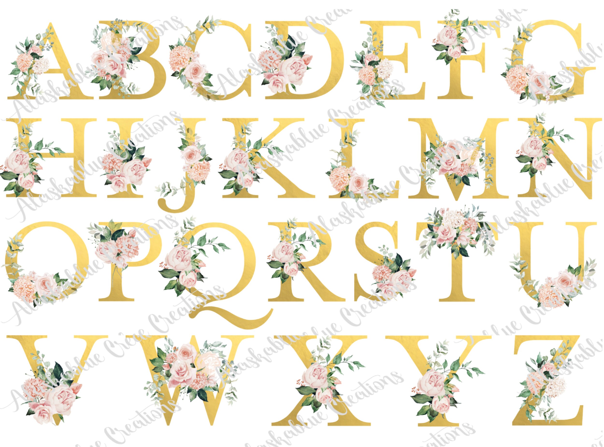 Pink Floral Alphabet PNG Instant Digital Download / Wedding | Etsy