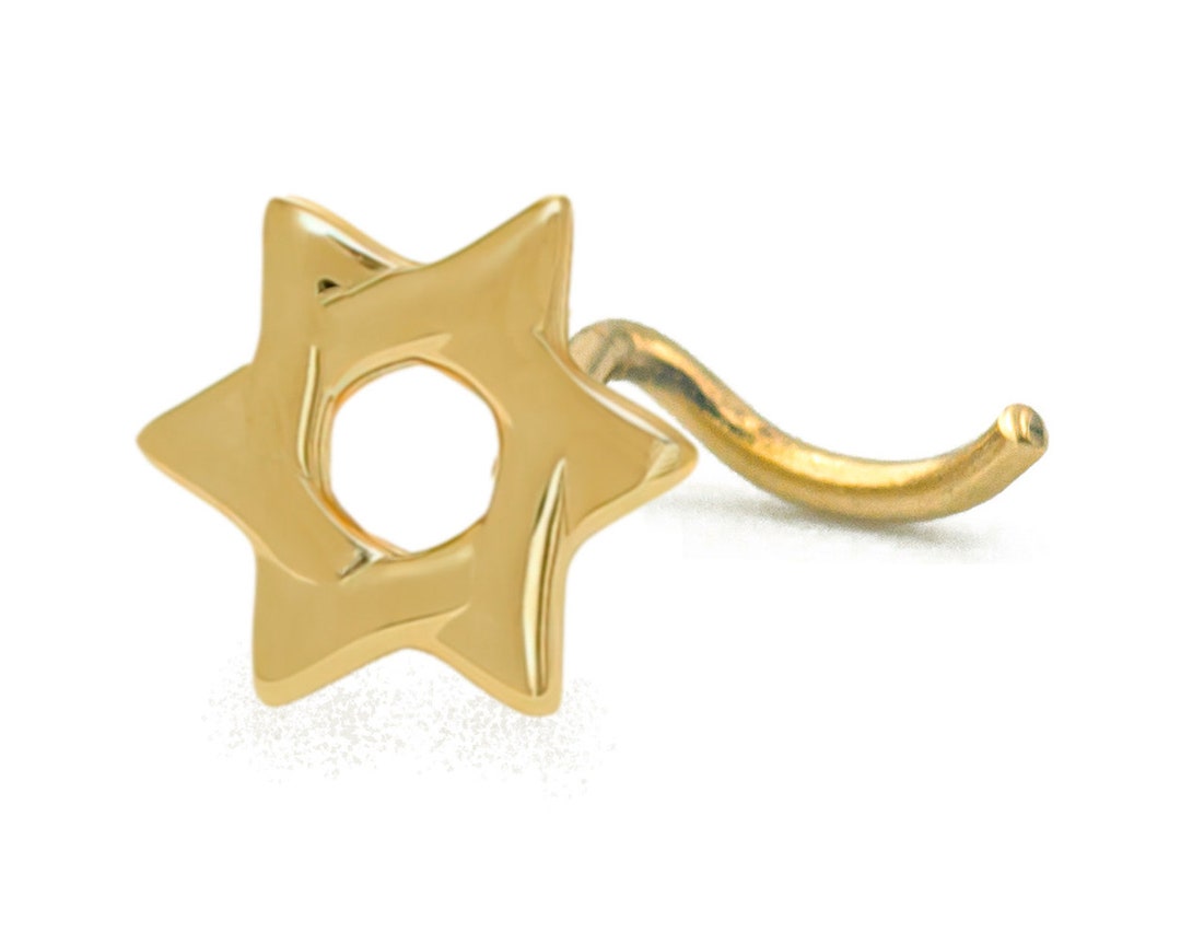 Star of David Nose Stud, 14K Gold Nose Stud, Magen David Nose Stud, 16g ...