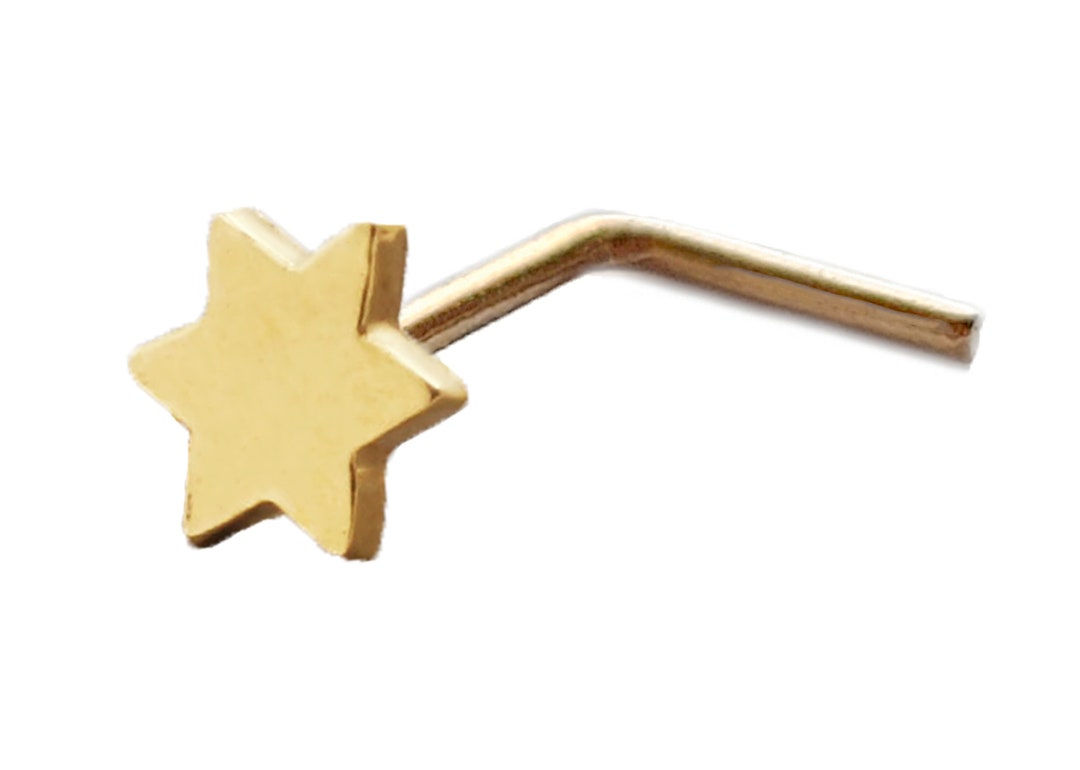 14K Gold Magen David Nose Stud, 22/20/18/16 Gauge, Star of David Solid ...