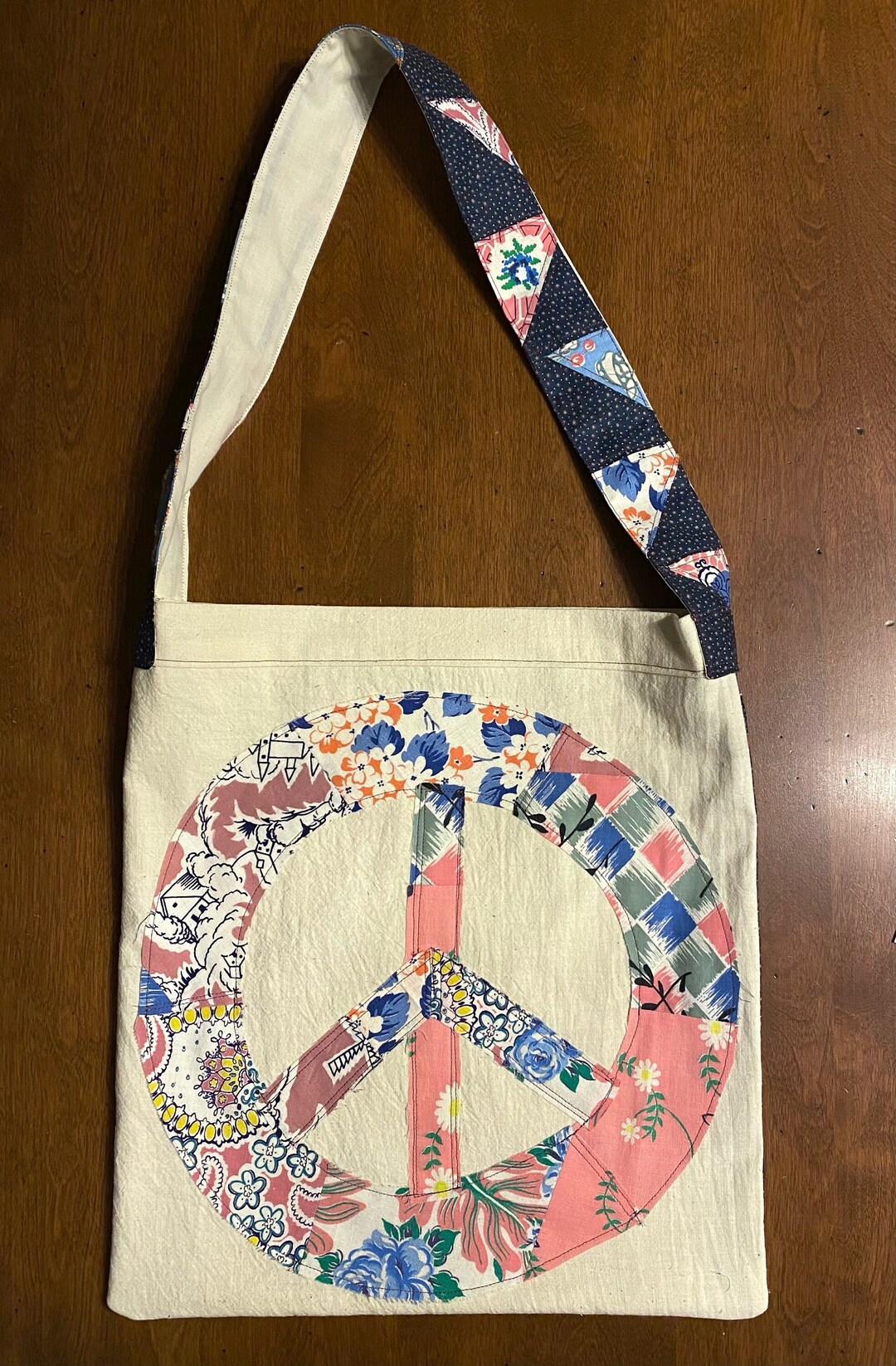 Peace Sign Tote-vintage Peace Patchwork Bag-peace Appliqué Tote-vintage ...