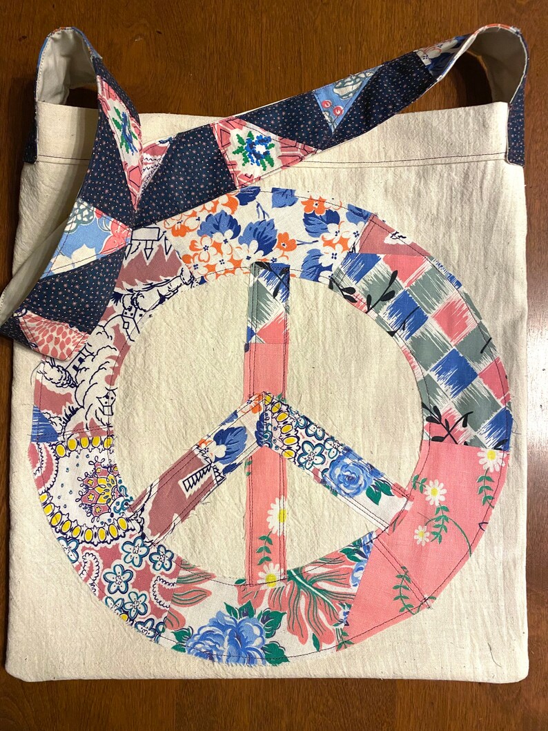 Peace Sign Tote-vintage Peace Patchwork Bag-peace Appliqué Tote-vintage ...