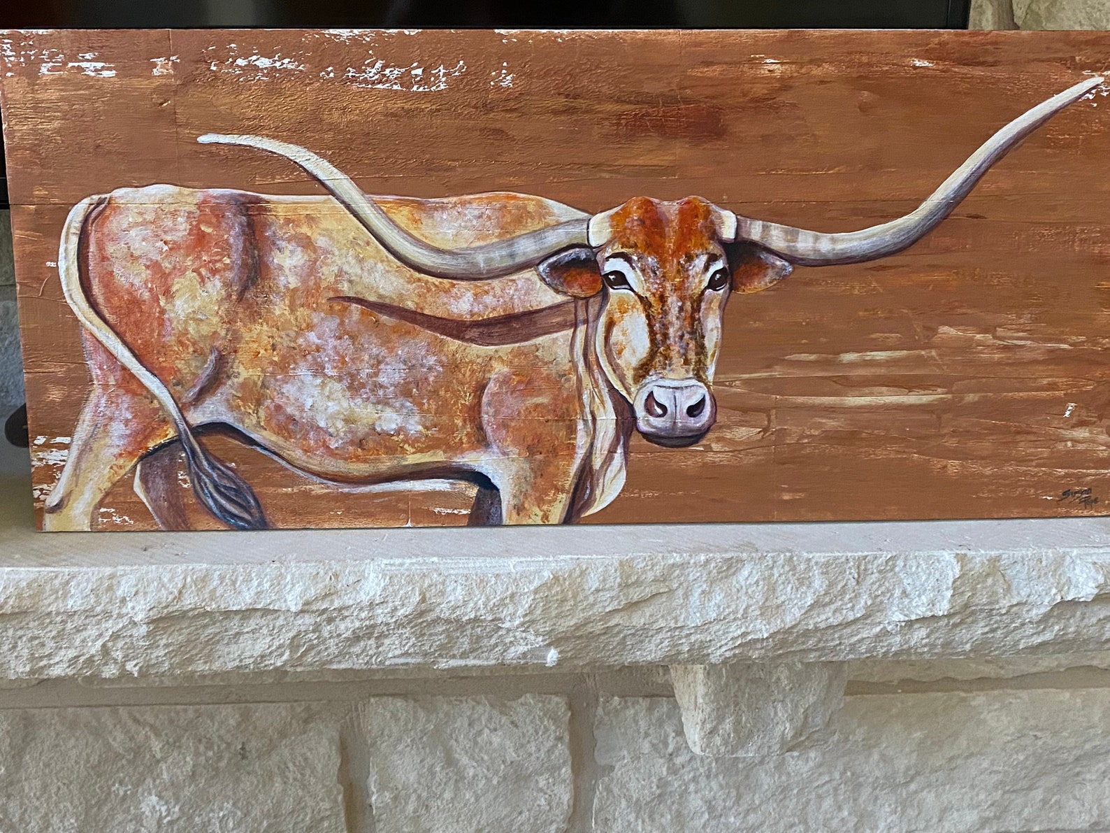 Texas Longhorn Cow Painting-longhorn Steer Painting-livestock Artwork ...