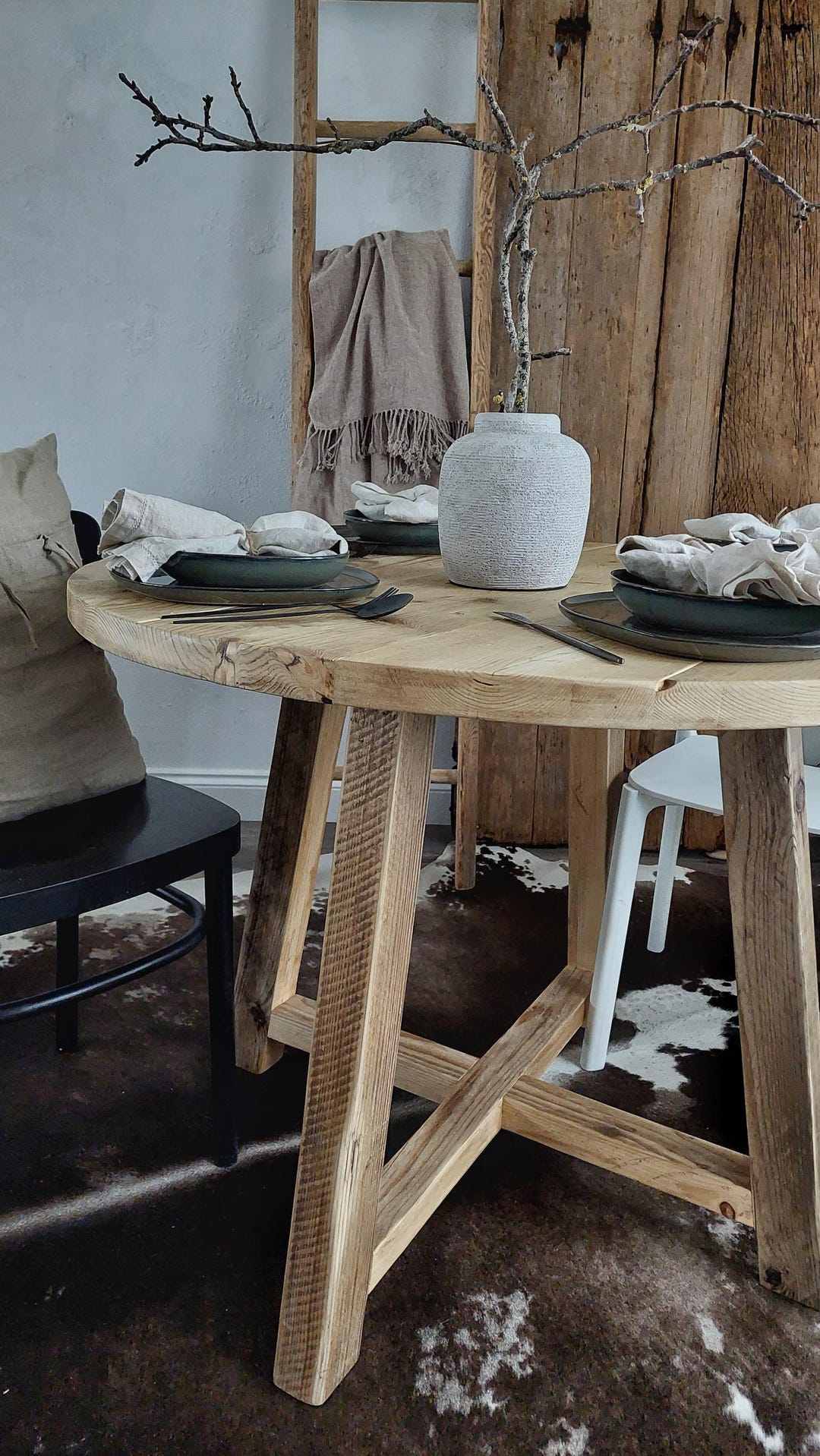 Rustic Solid Wood Round Dining Table / Farmhouse / Kitchen and Dining ...