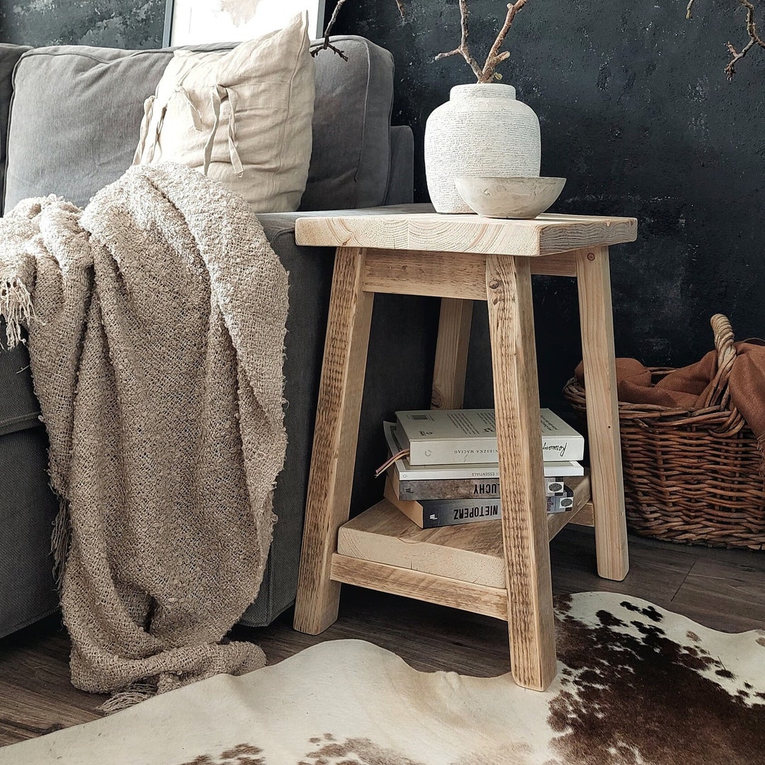 Rustic Wooden Bedside Side Table Nightstand With Shelf - Etsy UK