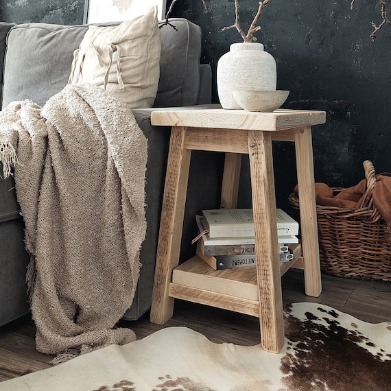 Rustic Wooden Bedside Side Table Nightstand With Shelf Etsy