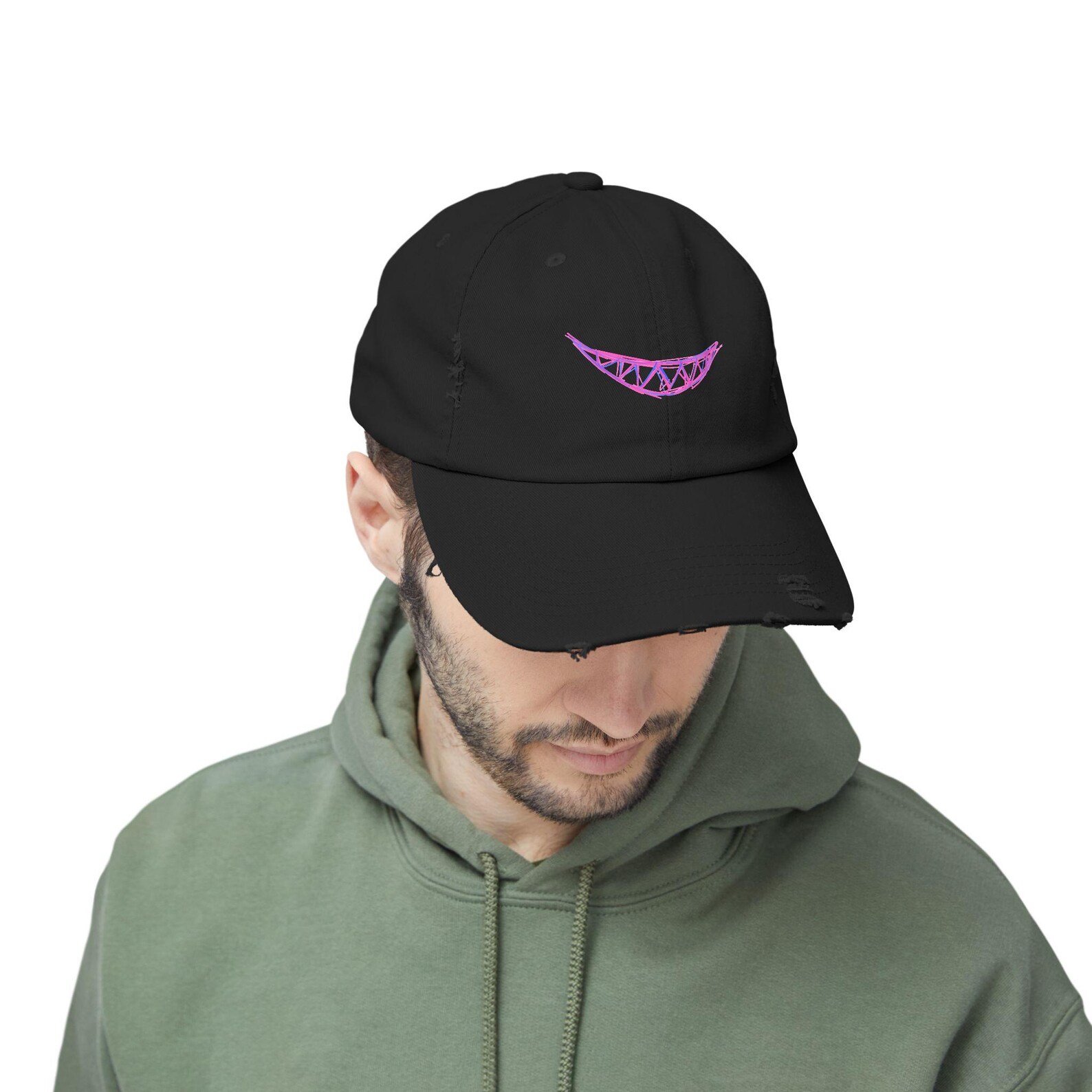 Distressed Cap, Jinx's Chaotic Smile Drawing Hat, Baseball Cap ...