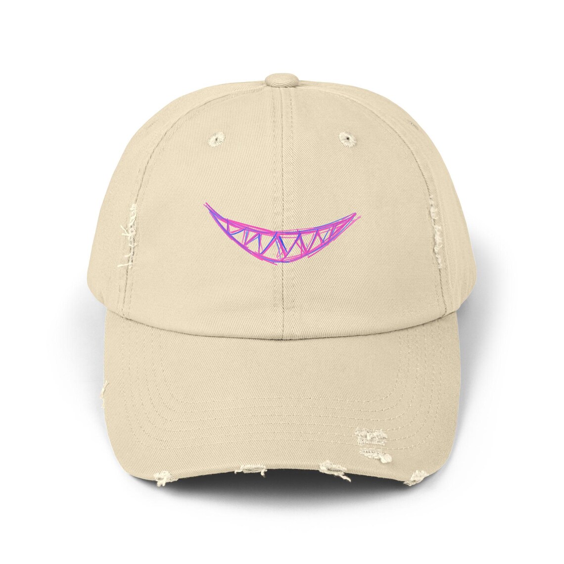 Distressed Cap, Jinx's Chaotic Smile Drawing Hat, Baseball Cap ...