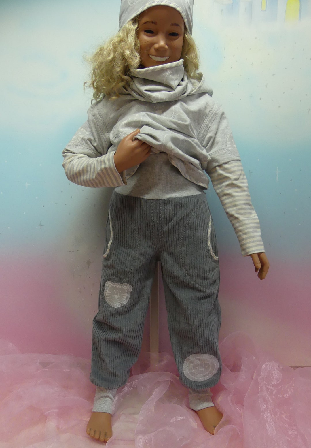 1 Part Corduroy Wax Pants Gray Bear Jogger Pump Size 50-140 Blomers ...