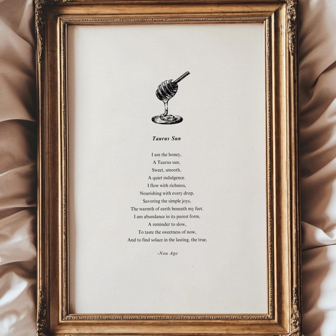 Taurus Sun Poem – Vintage Book Aesthetic Graphic, Astrology Art Print ...