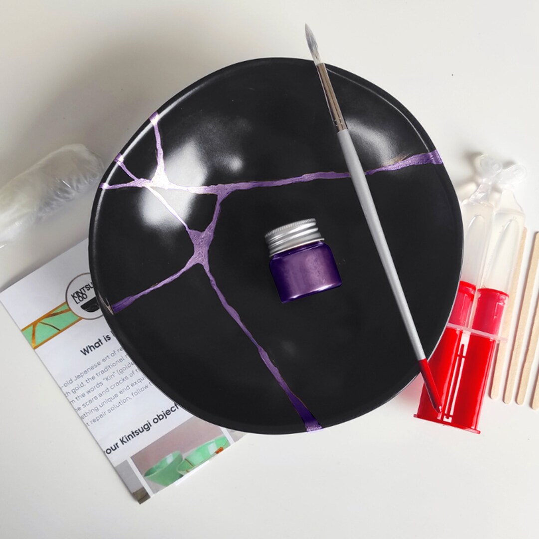 Kintsugi Blue Repair Stoneware Sake Cup, Kintsugi Bowl Set, Black White ...