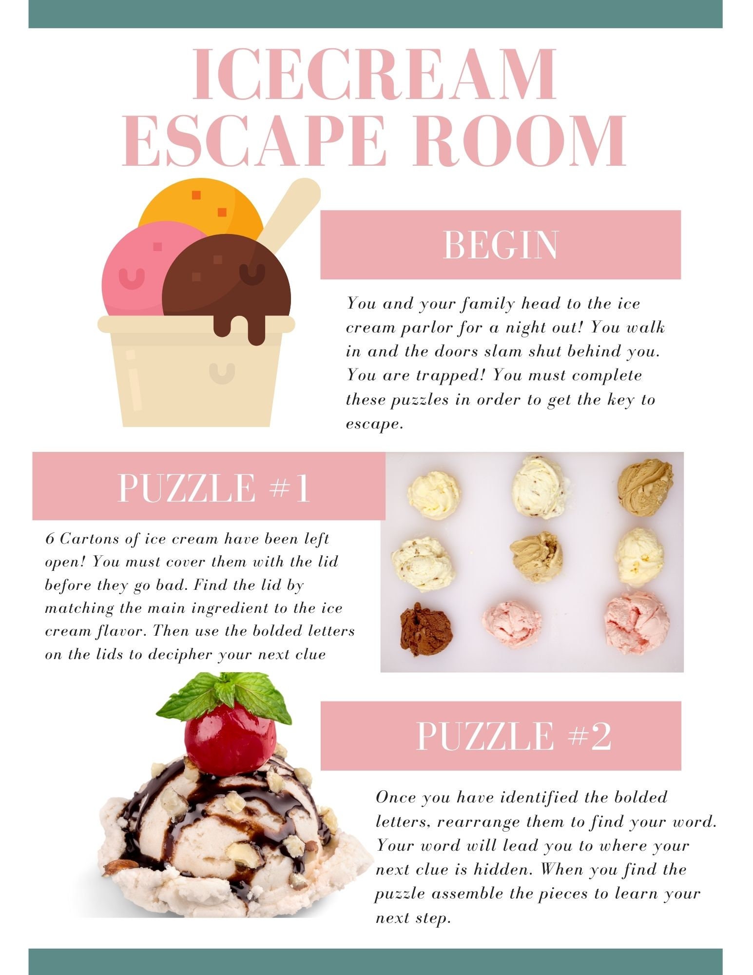 Printable Escape Room Ice Cream Escape Room Family Games - Etsy