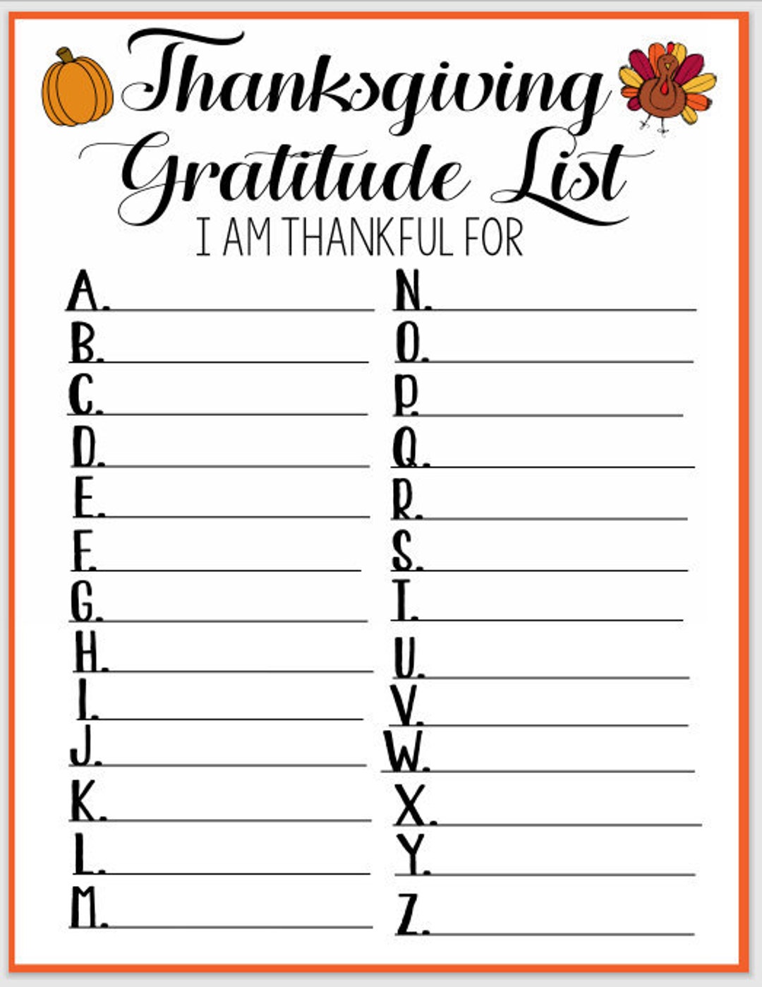 Thanksgiving Gratitude List Printable - Etsy