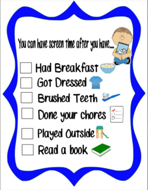 Printable Screen Time Checklist | Etsy