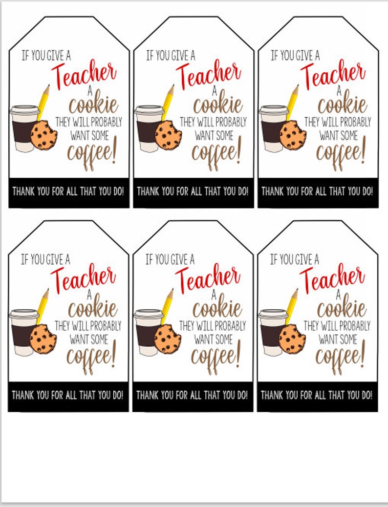 Teacher Coffee and Cookie Tag Printable - Etsy