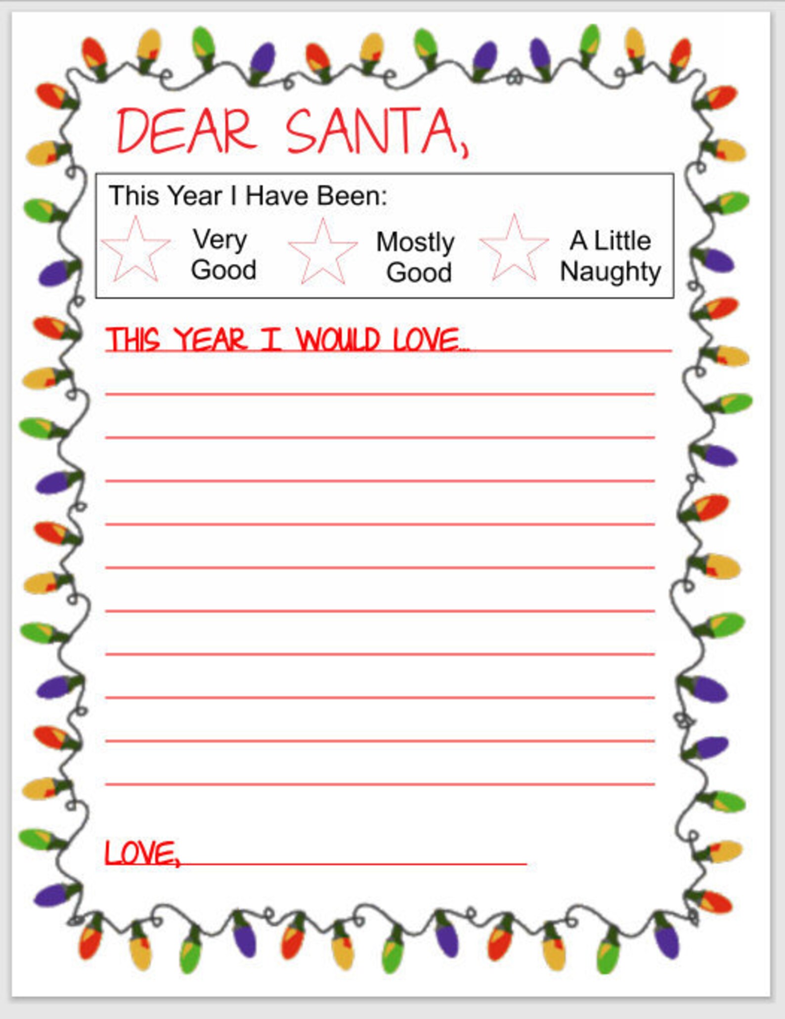 Letter to Santa Template Christmas Wishlist Printable - Etsy