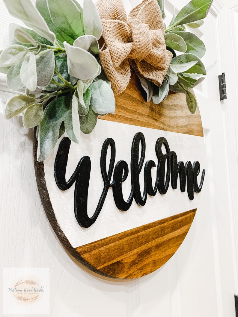 Welcome Wood Round, Welcome Wood Sign, Door Hanger, Door Decor, Door ...