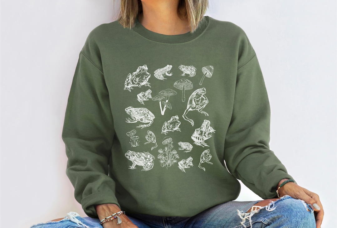 Frog Oversized Sweatshirt, Cottagecore Aesthetic Pullover Sweater ...