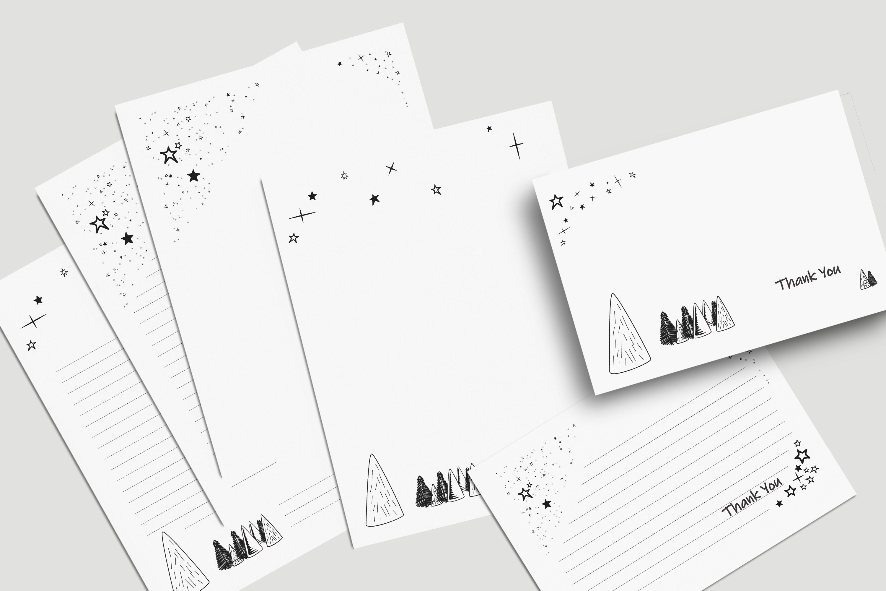 Winter Letterhead, Thank You Note, Christmas Letter, Printable Star ...