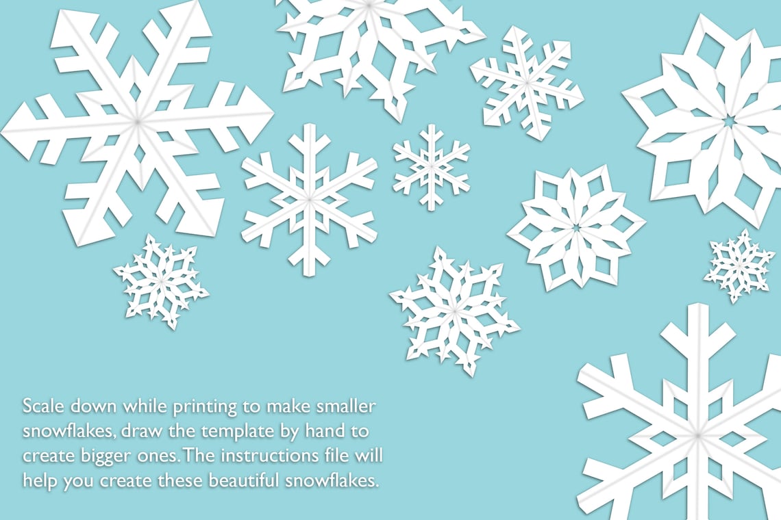 4 Snowflakes Fold and Cut Template, Blank Snowflake Template, Printable ...
