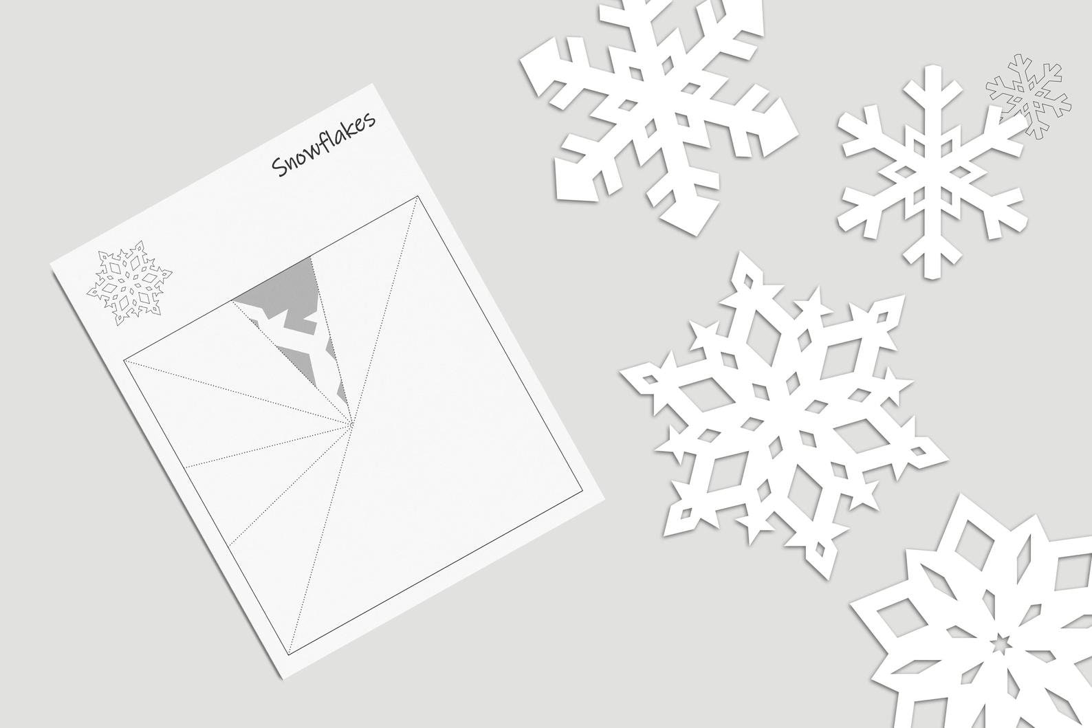 4 Snowflakes Fold and Cut Template, Blank Snowflake Template, Printable ...