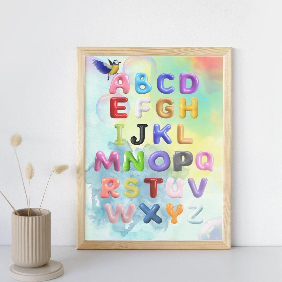 Kids Alphabet Poster Fun Educational Wall Art, Colorful for Nursery ...