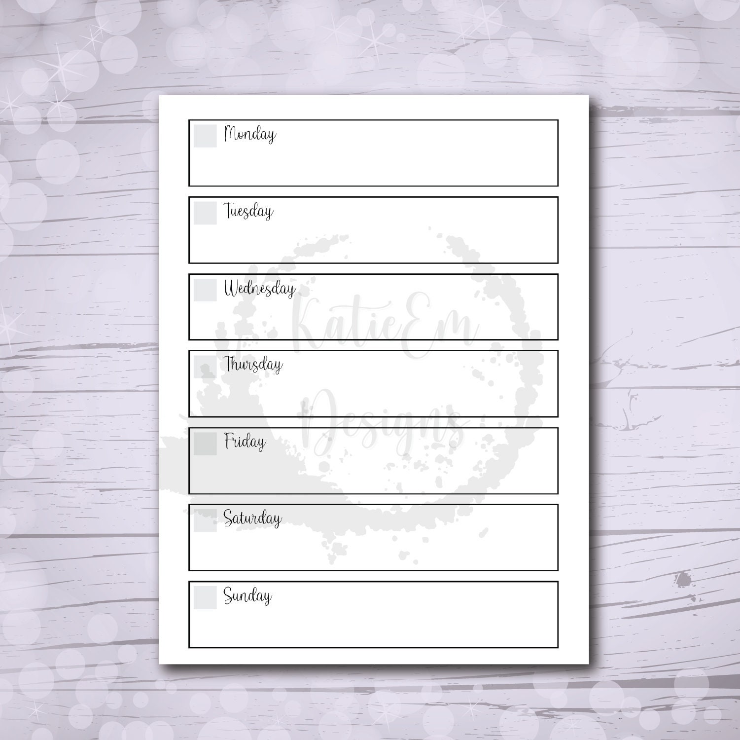 Basic Weekly Planner Layout: Rectangles Undated Printable - Etsy