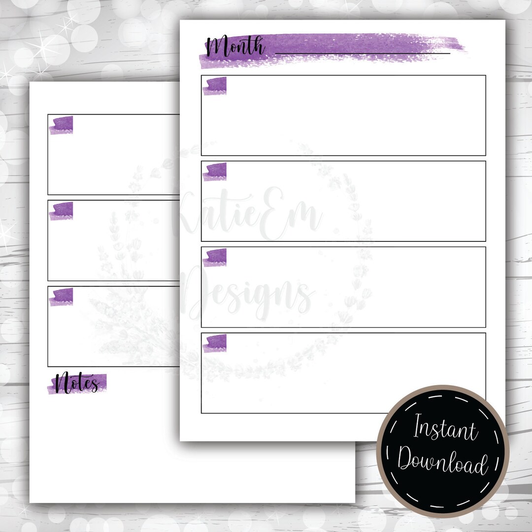Printable Purple Undated Weekly Spread With Boxes Planner - Etsy