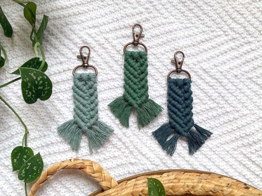 Macrame Fishtail Keychain, Woven Chevron Key Ring Accessory, Short ...