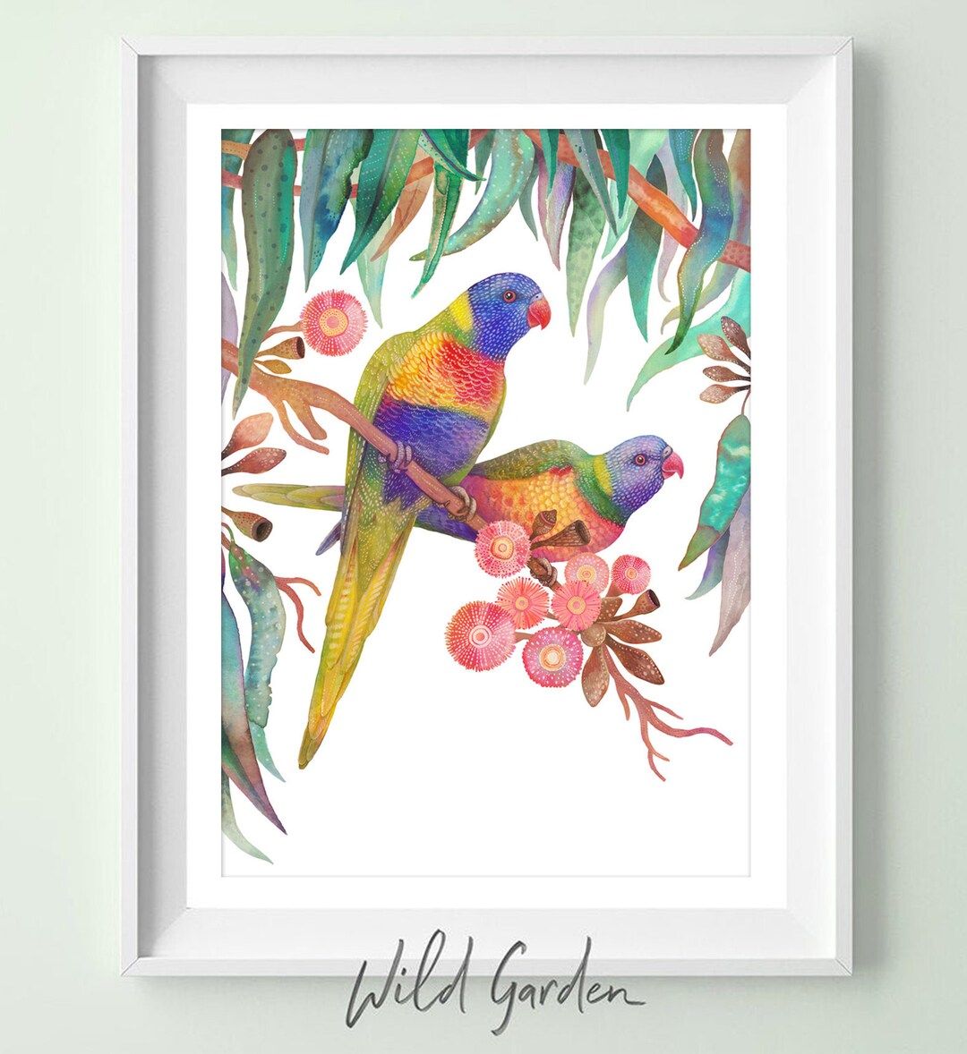 Rainbow Lorikeets, Australian Native Birds, Botanical Wall Art, Vintage ...