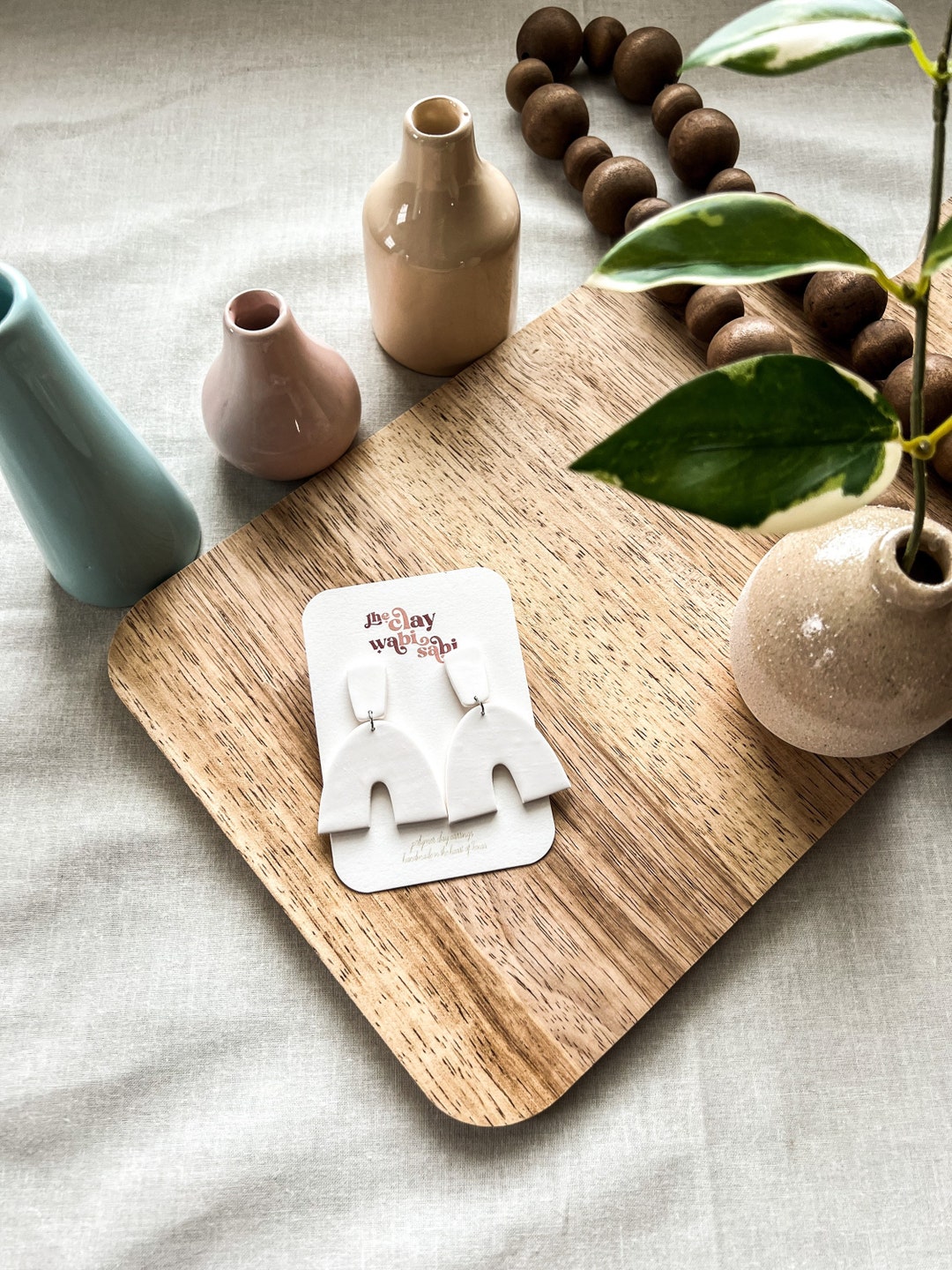 White Chunky Rainbow Arches, Neutral Spring Arch Earrings, Polymer Clay ...