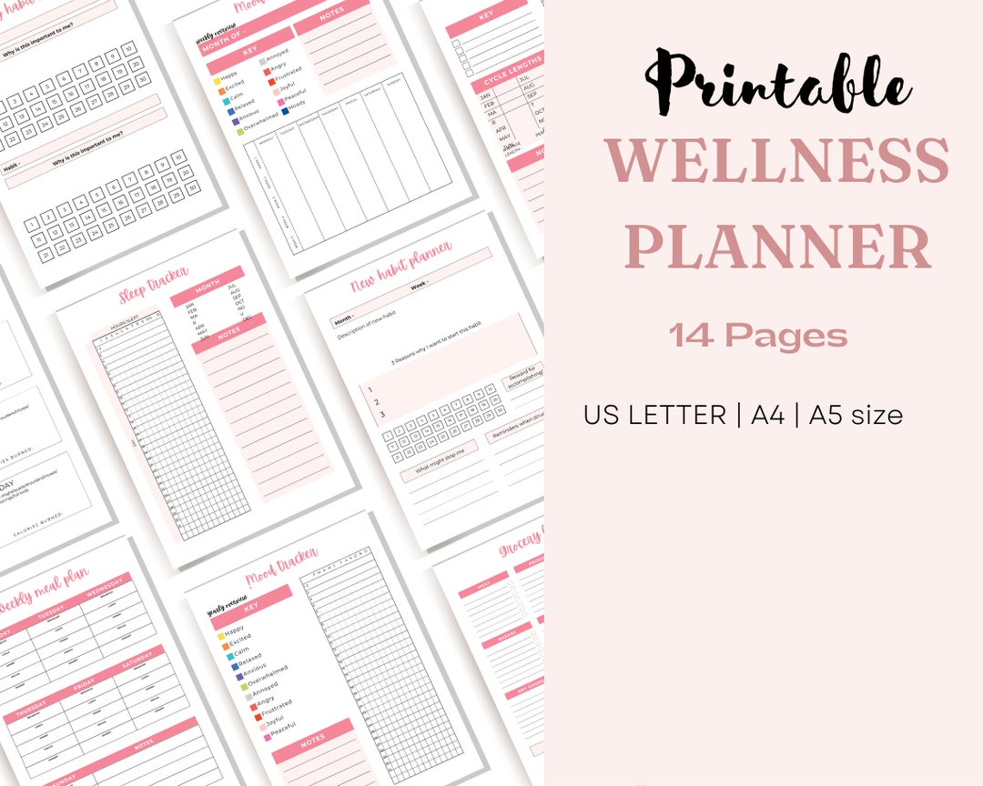 Printable Health and Wellness Planner, Self-care Planner, Mental Health ...