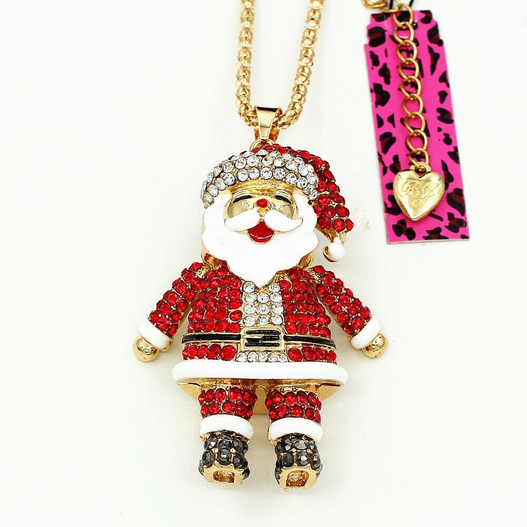 Betsy Johnson Santa Rhinestone Enamel Pendant Necklace Adjustable NEW ...