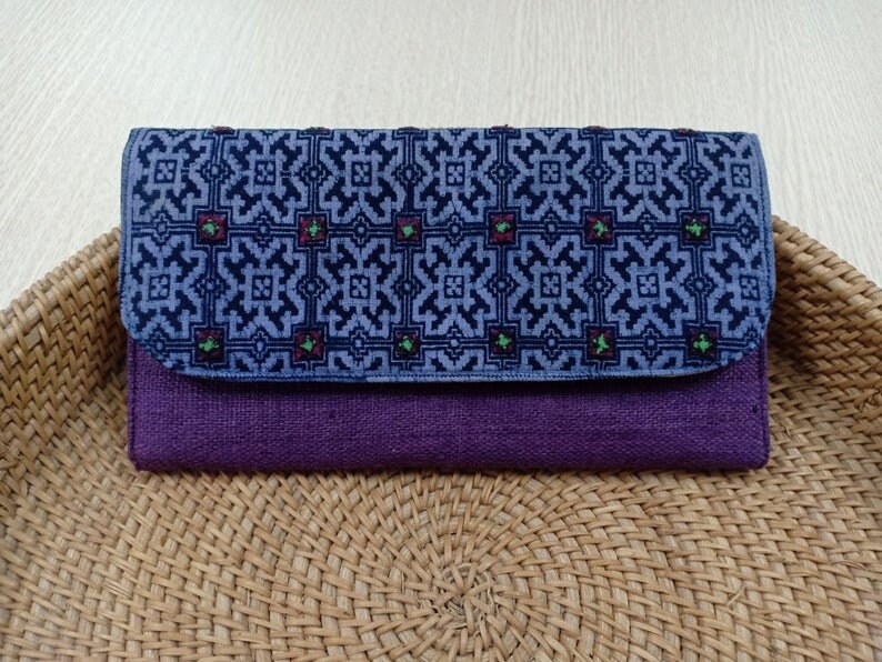 Hanf Geldbörse Lila Hanf Portemonnaie Lange Geldbörse Indigo Batik ...