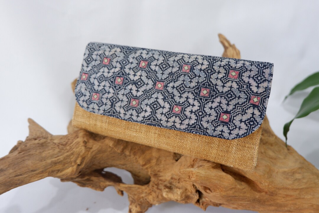 Hemp Purse | Brown Hemp Wallet | Long Purse | Indigo Batik Wallet ...