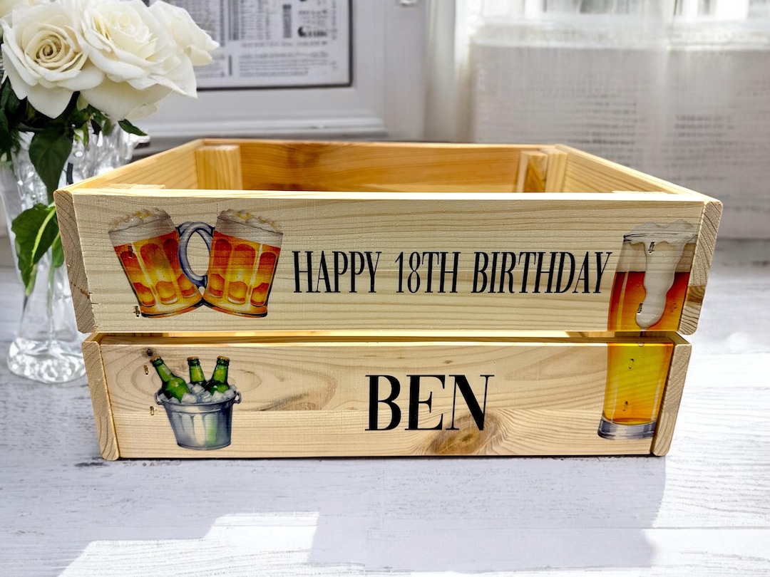 Personalised Mens Birthday Wooden Gift Box Crate, 18th Birthday Gift ...