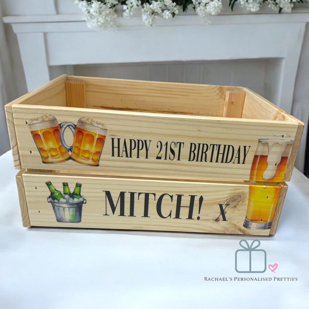 Personalised Mens Birthday Wooden Gift Box Crate, 18th Birthday Gift ...