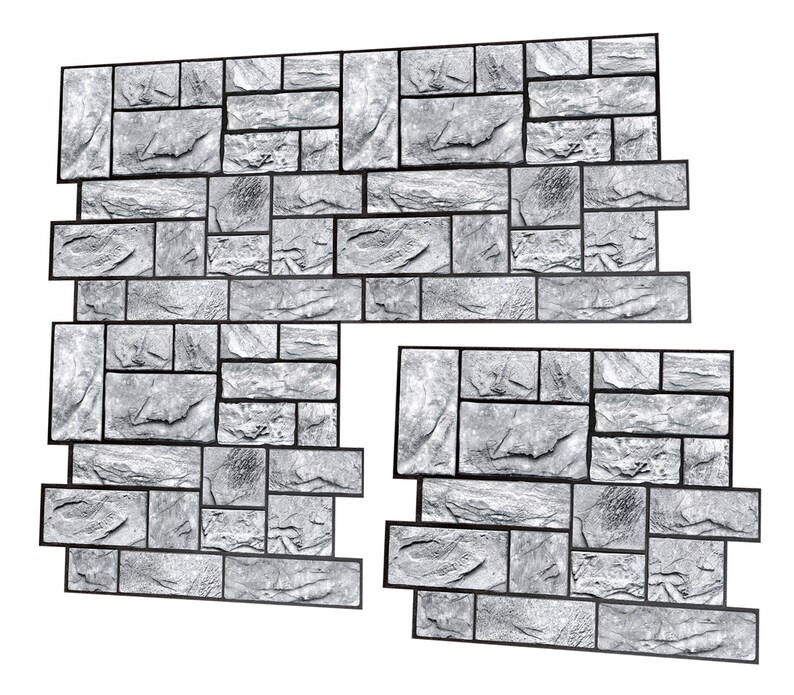 3D Wall Panel Natural Grey Stone Blocks Design, Raised Texture ...