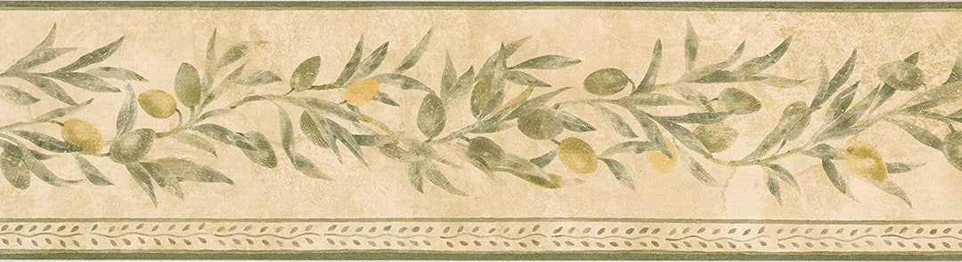 Wallpaper Border Classic Beige Pattern Featuring Olive Tree Branch Vine ...