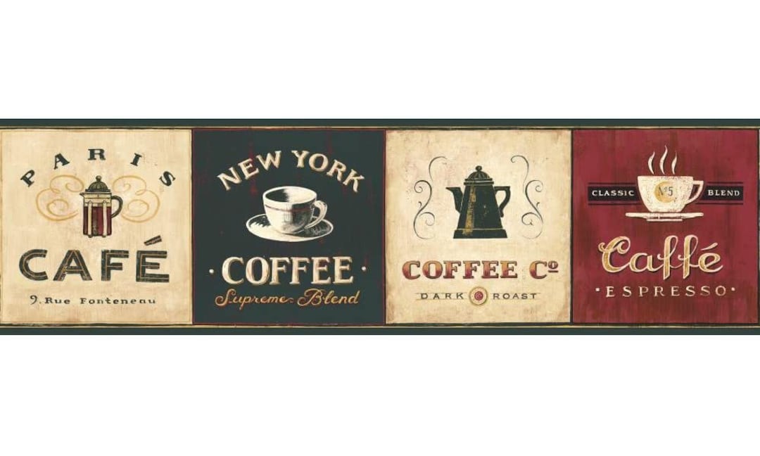 Wallpaper Border Featuring Coffee Signs Book With New York & Paris ...